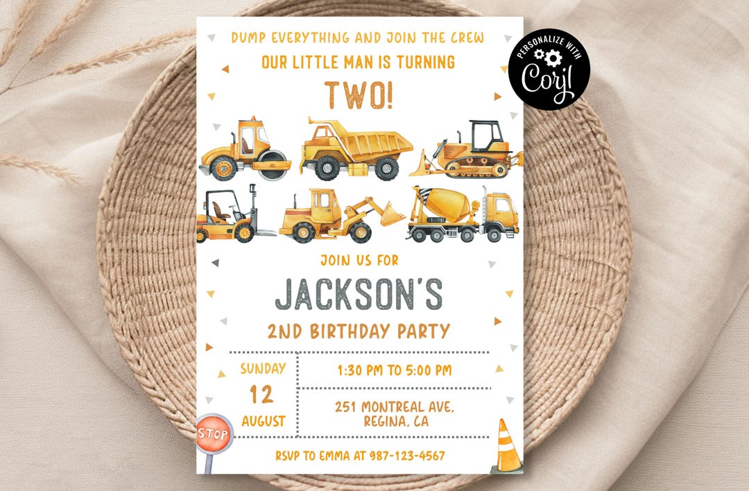 Editable Construction Birthday Party Template Construction Invitation ...