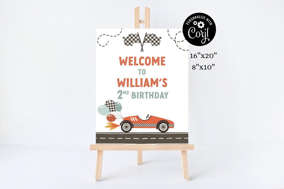 Editable TWO Fast Birthday Welcome Sign Race Car 2nd Birthday Sign ...
