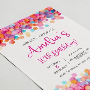 Editable Confetti Party Invitation Colourful Confetti Invite Birthday ...