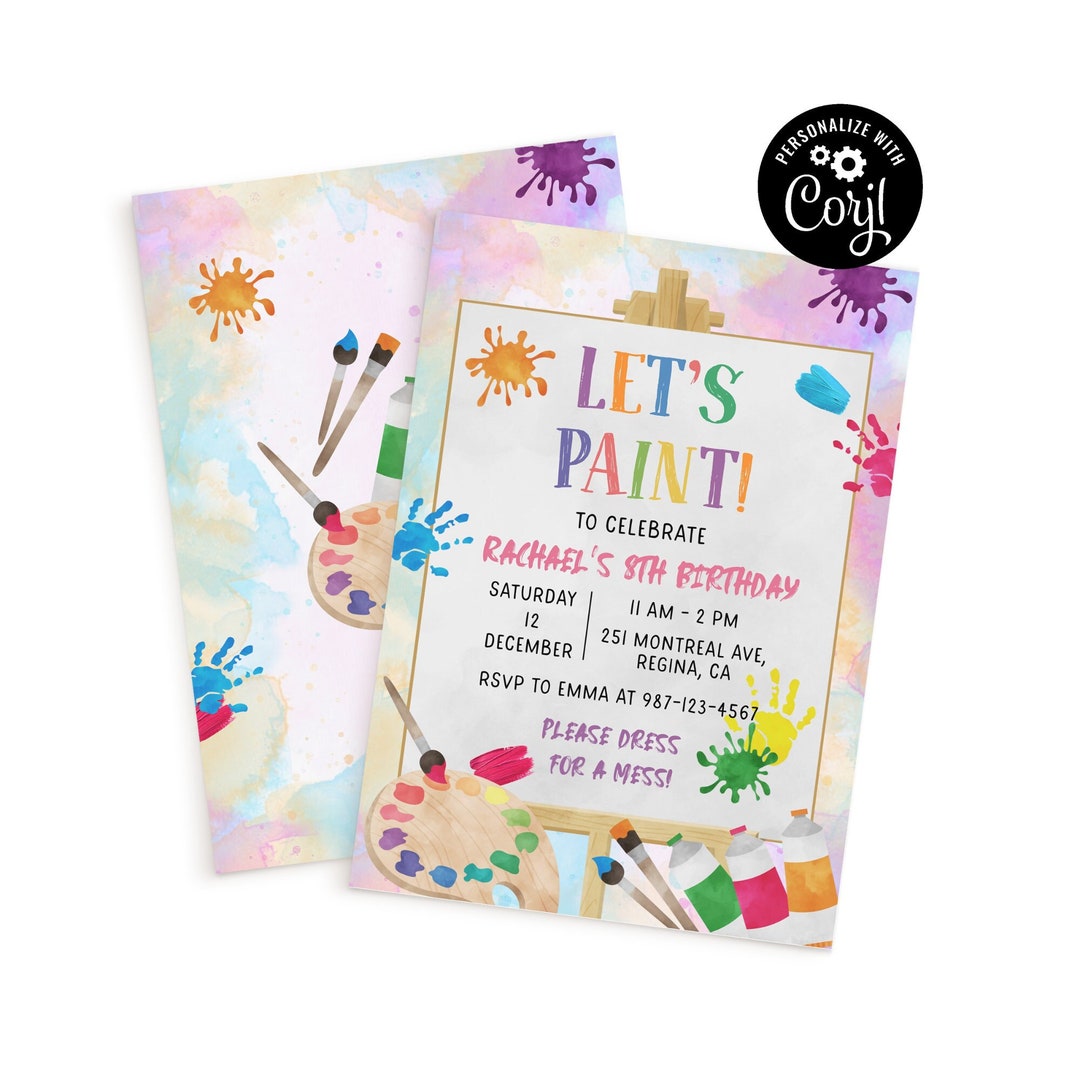 Editable Art Birthday Party Paint Party Invitation Template Pastel ...