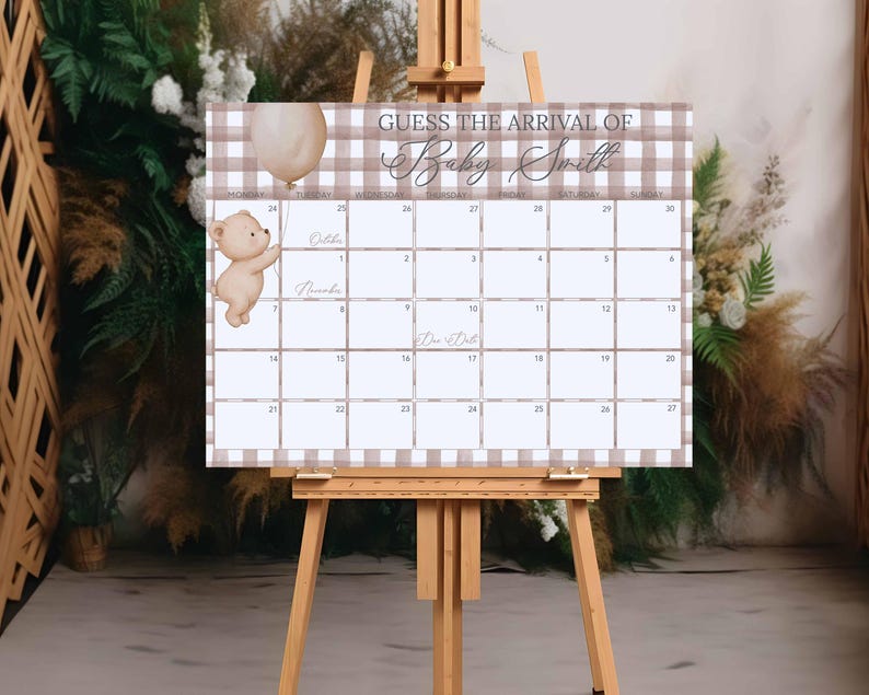 Teddy Bear Baby Shower Due Date Calendar (digital Download) TB13 - Etsy