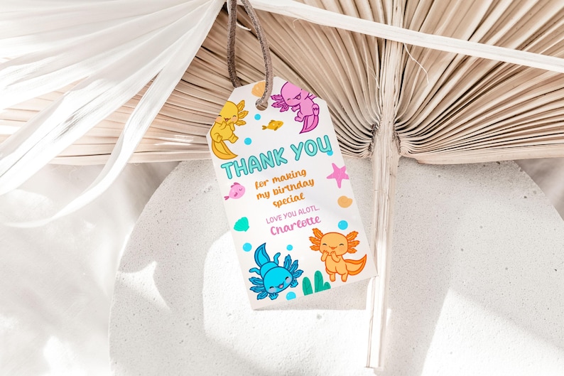 Axolotl Thank You Tag EDITABLE Under the Sea Party Axolotl Favor Tag ...