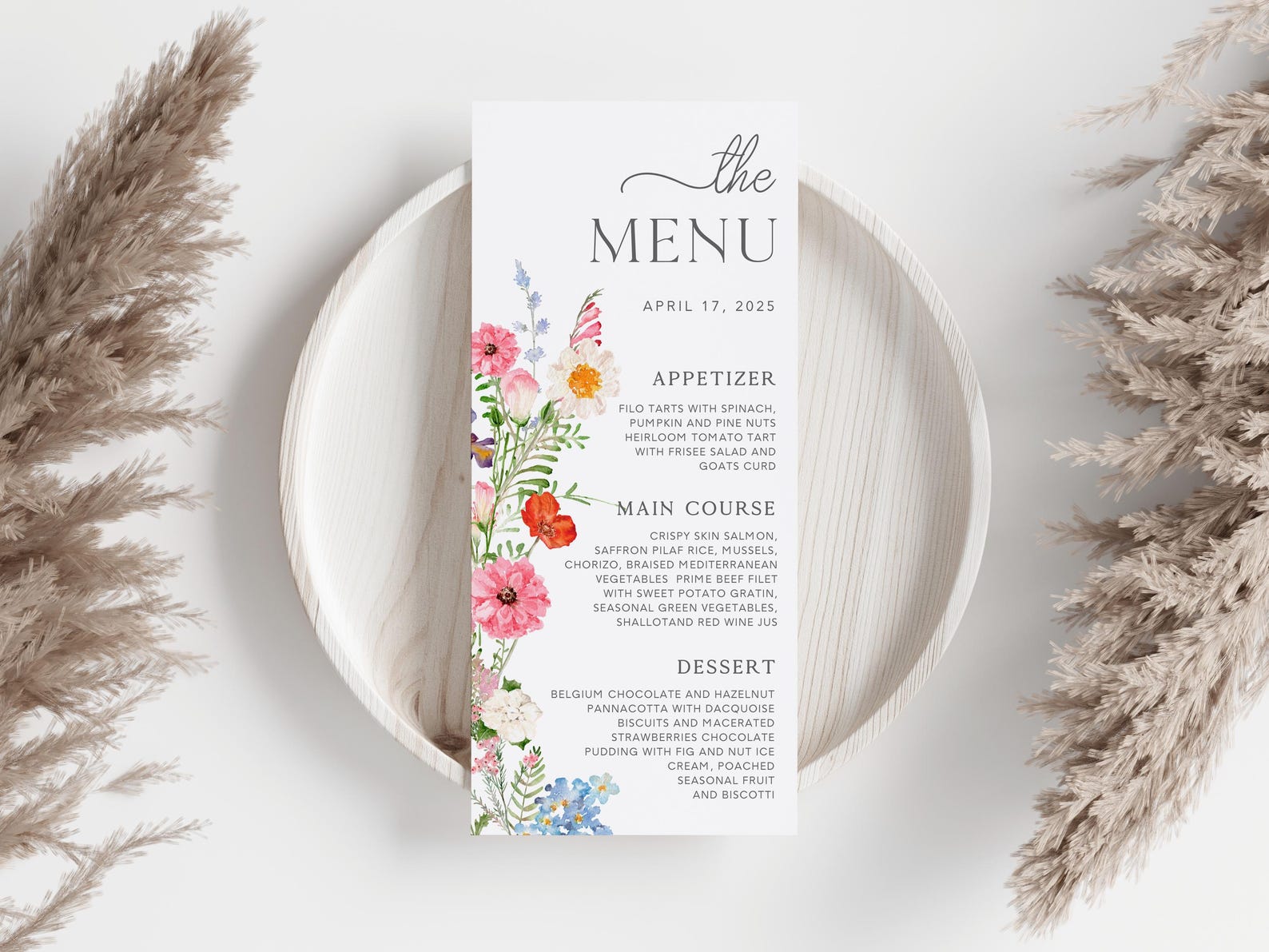 Wildflower Menu Card Template Wild Flower Menu Card Baby Shower Menu ...