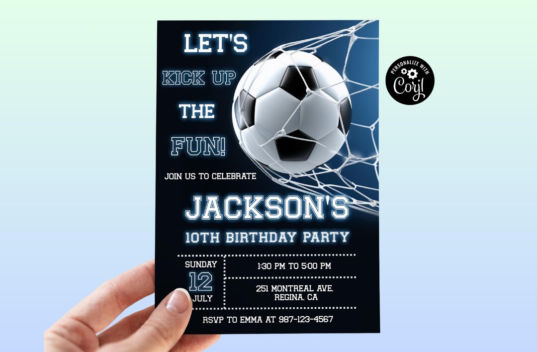 Editable Soccer Invitation Glow Soccer Birthday Party Soccer Party ...