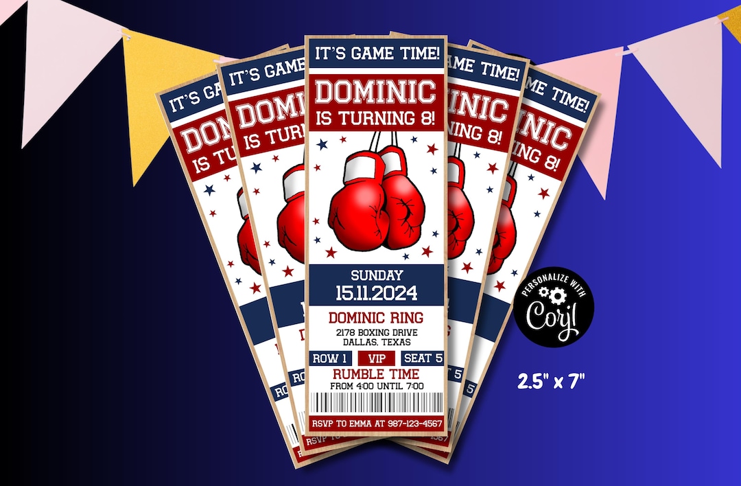 Editable Boxing Ticket Birthday Invitation Surprise Boxing Match Voucher Ready to Rumble ...