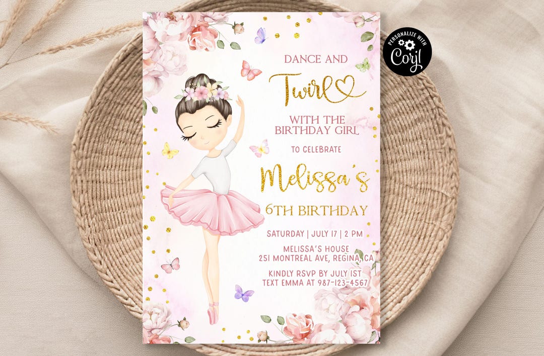Editable Ballerina Birthday Invitation Template Ballet Dancer Birthday ...