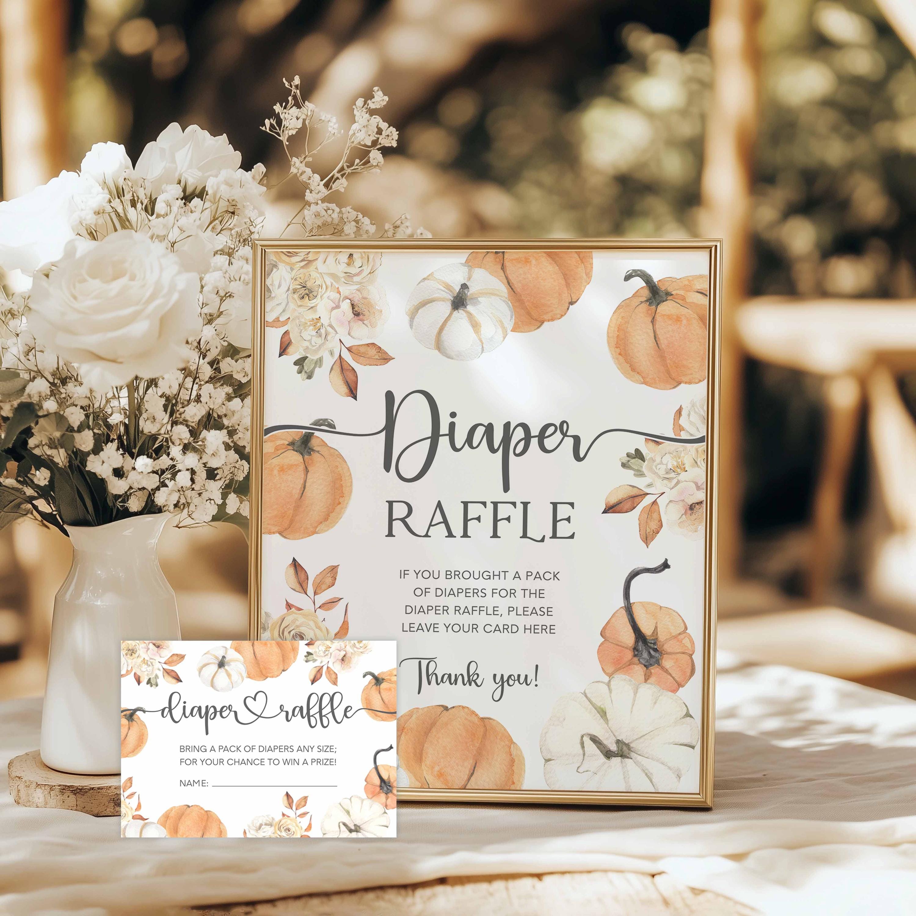 Fall Diaper Raffle Insert and Sign Baby Shower Neutral Pumpkin Baby ...
