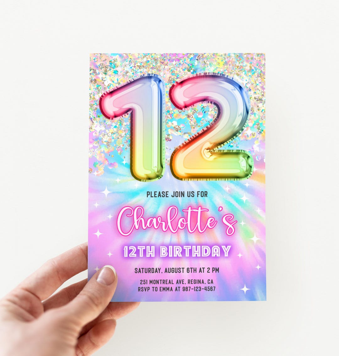 Glow 12th Birthday Invitation Template Glitter Birthday Party Invite ...