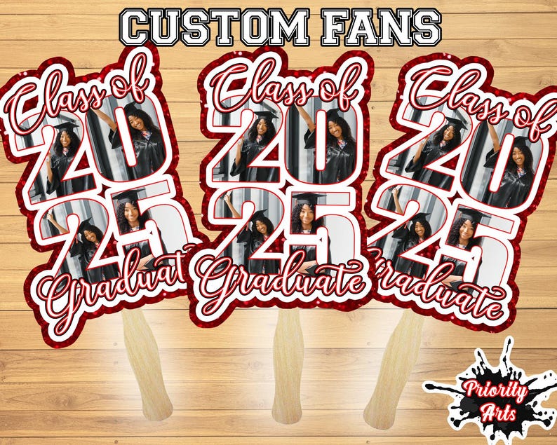 Senior 2025 Fans, Custom Face Fans With Wooden Handle, Graduation Head ...