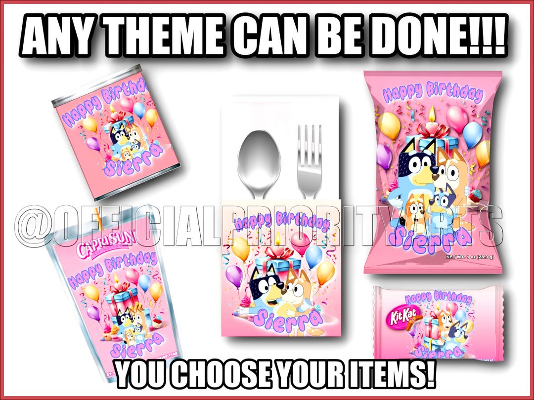 Bluey Party Favors, Bluey Party Bundle, Custom Bluey Party Favors, Pink ...