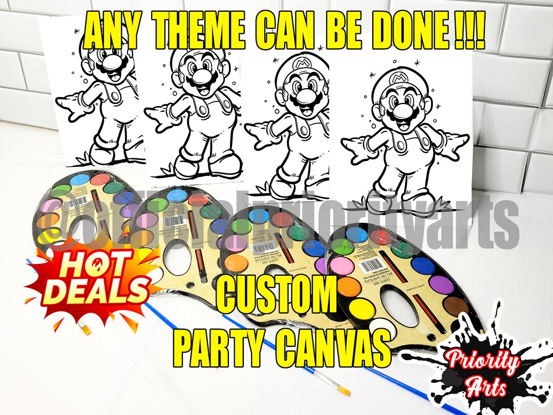 Paint Party, Mario Pre-drawn Canvas, Mario Party Ideas, Paint Party ...