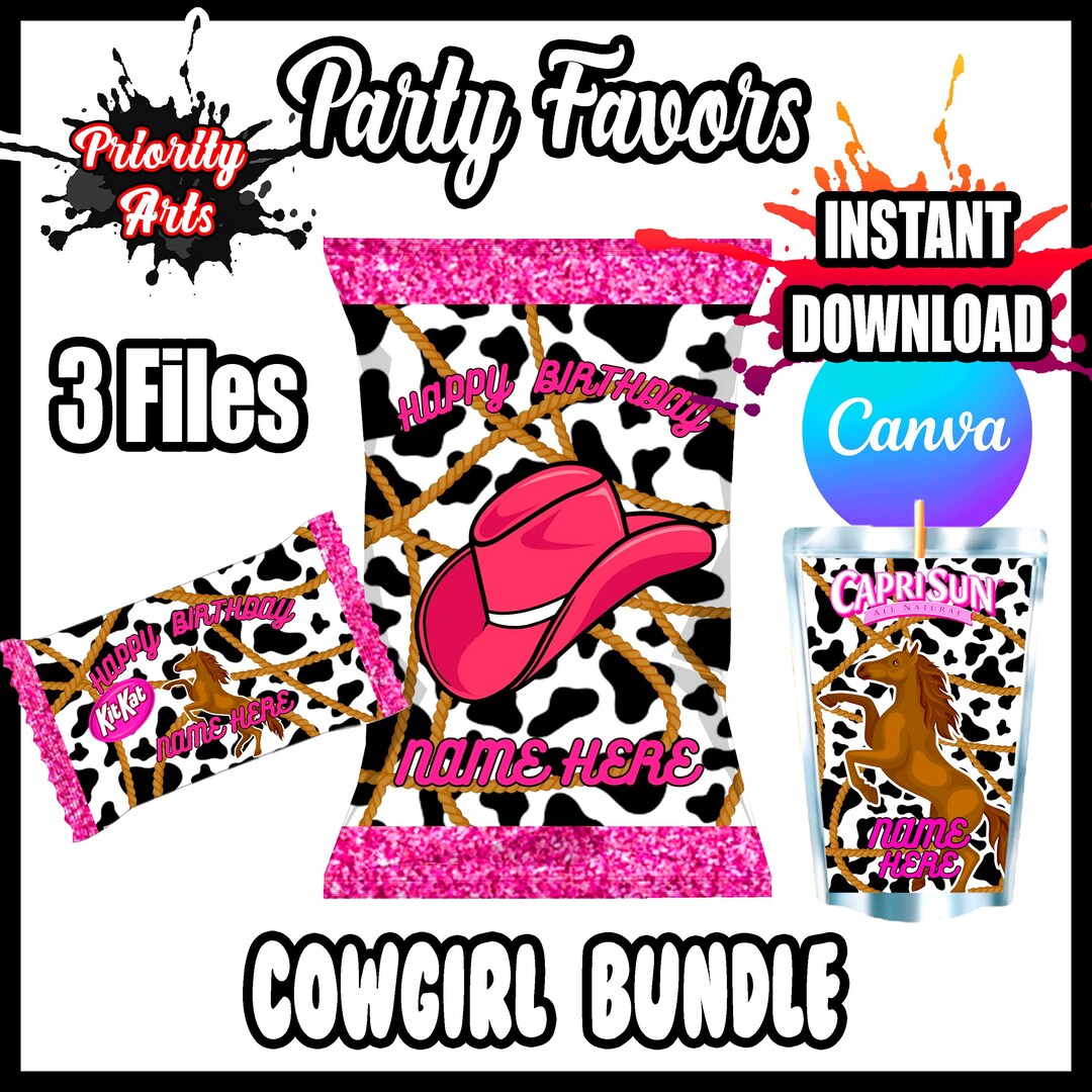 Cowgirl Canva Editable Files, Cowgirl Party Favors, Rodeo Pdf, Pink ...