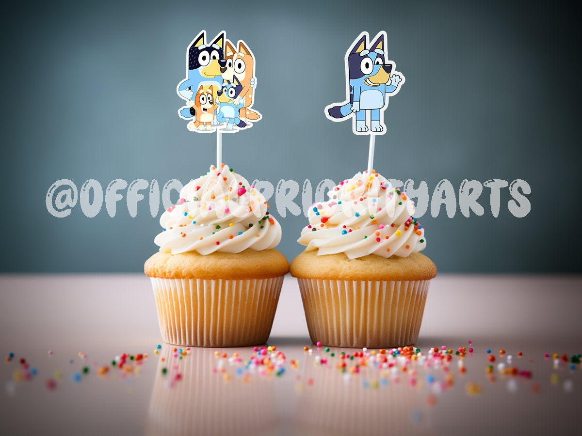 Bluey Cupcake Toppers, Bluey Party Bundle, Custom Bluey Party Favors ...