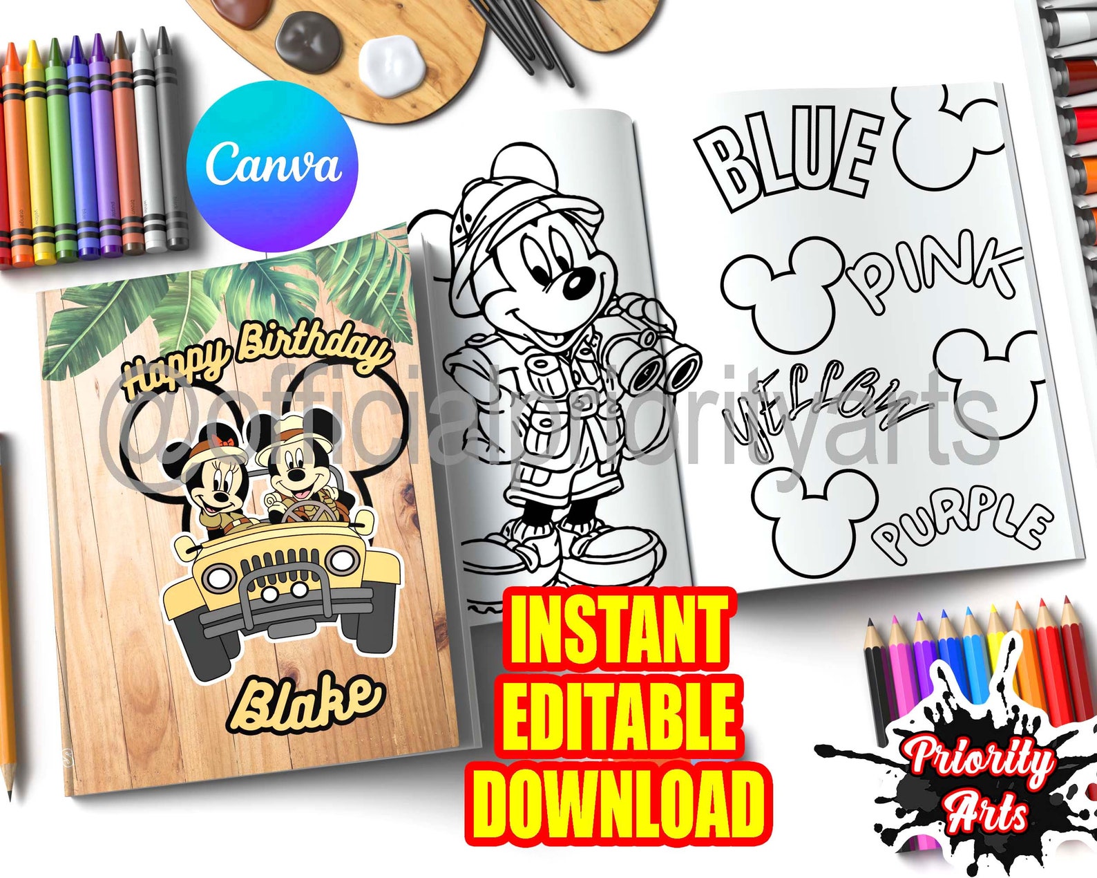 Safari Mickey Editable Coloring Book, Safari Mickey Editable Files ...
