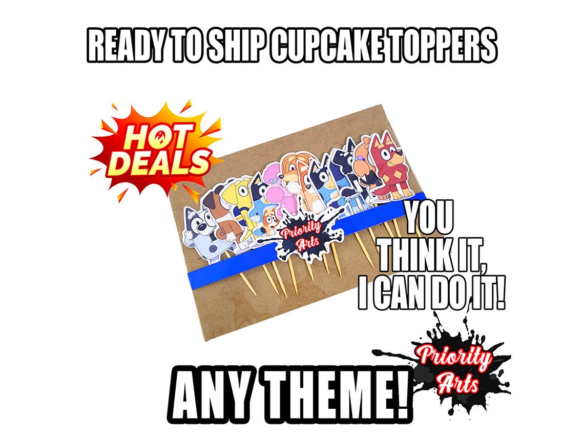 Bluey Cupcake Toppers, Bluey Party Bundle, Custom Bluey Party Favors ...