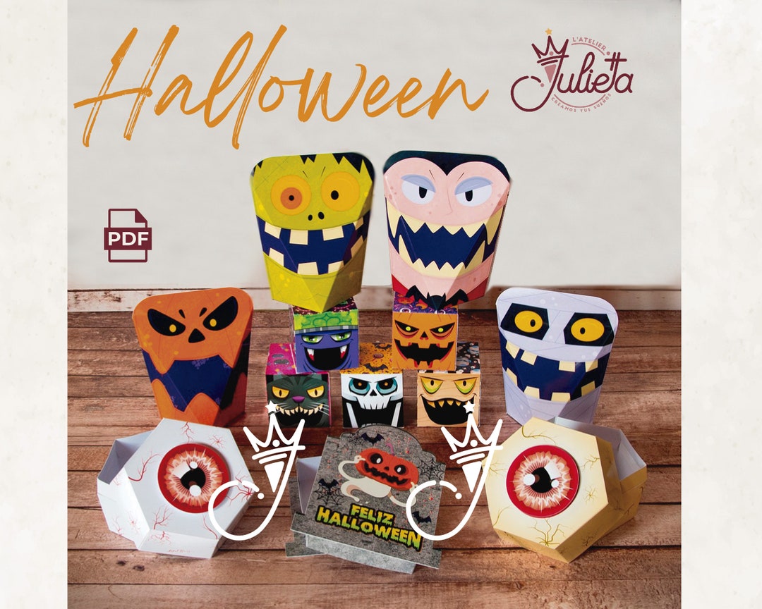 Plantilla Molde Caja Halloween Cajas Cubo Con Diseño De Halloween