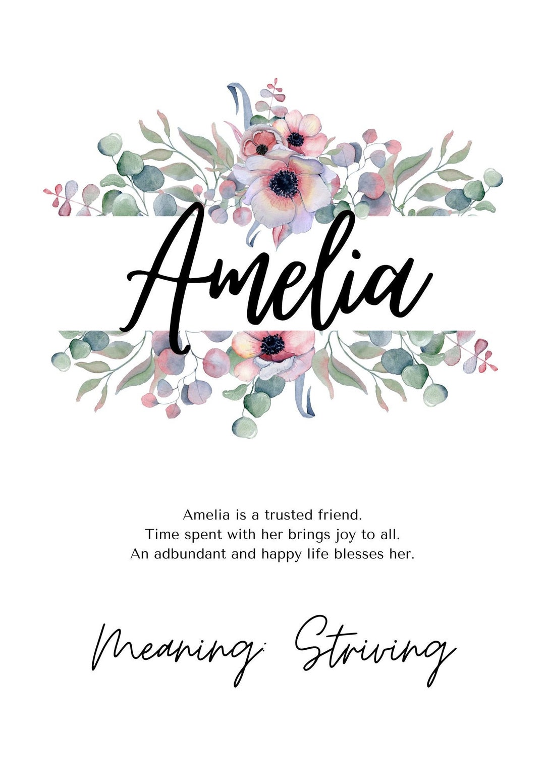 Personalised Name Wall Art AMELIA, Baby Shower Gift, Christening Gift ...