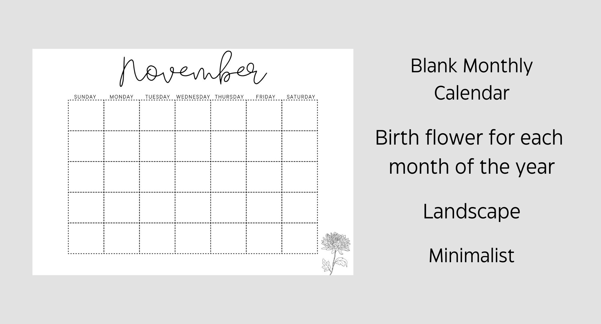 Blank Birth Flower Monthly Calendar, Download, Digital PDF - Etsy