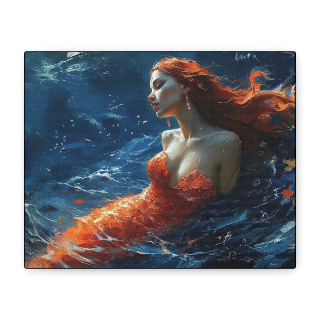 Sunset Siren: an Orange Mermaid's Water Realm Matte Canvas, Stretched, 1.25 - Etsy