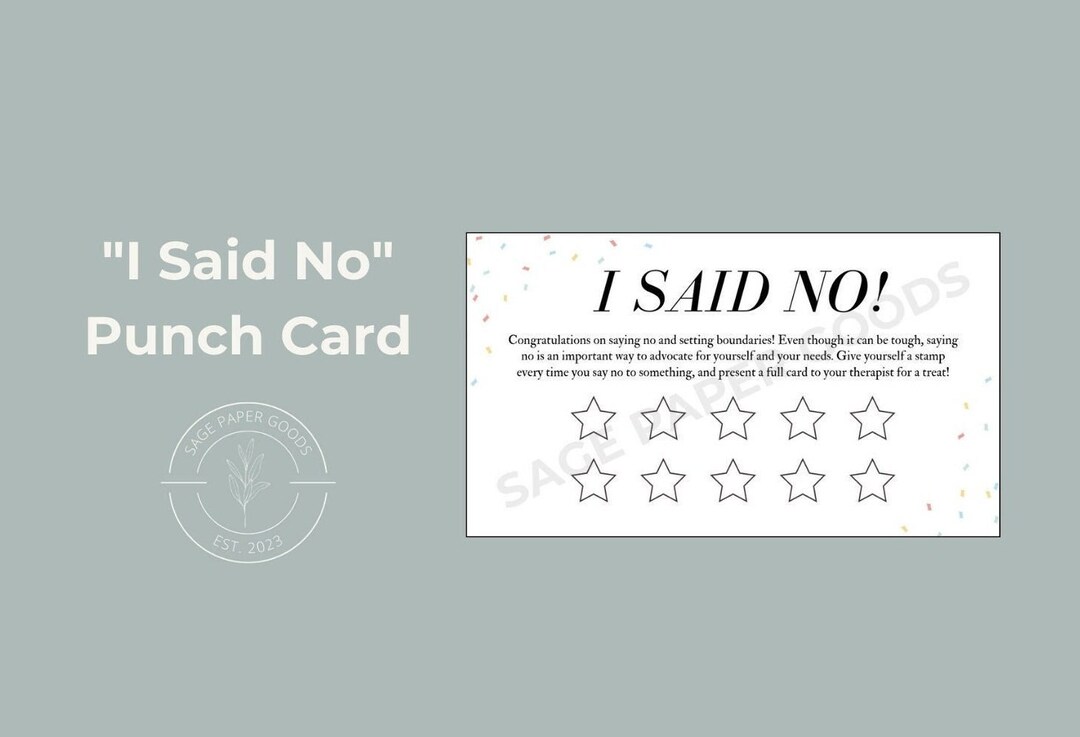 I Said No Punch Card | Digital Print | Counselor & Therapist Resources ...