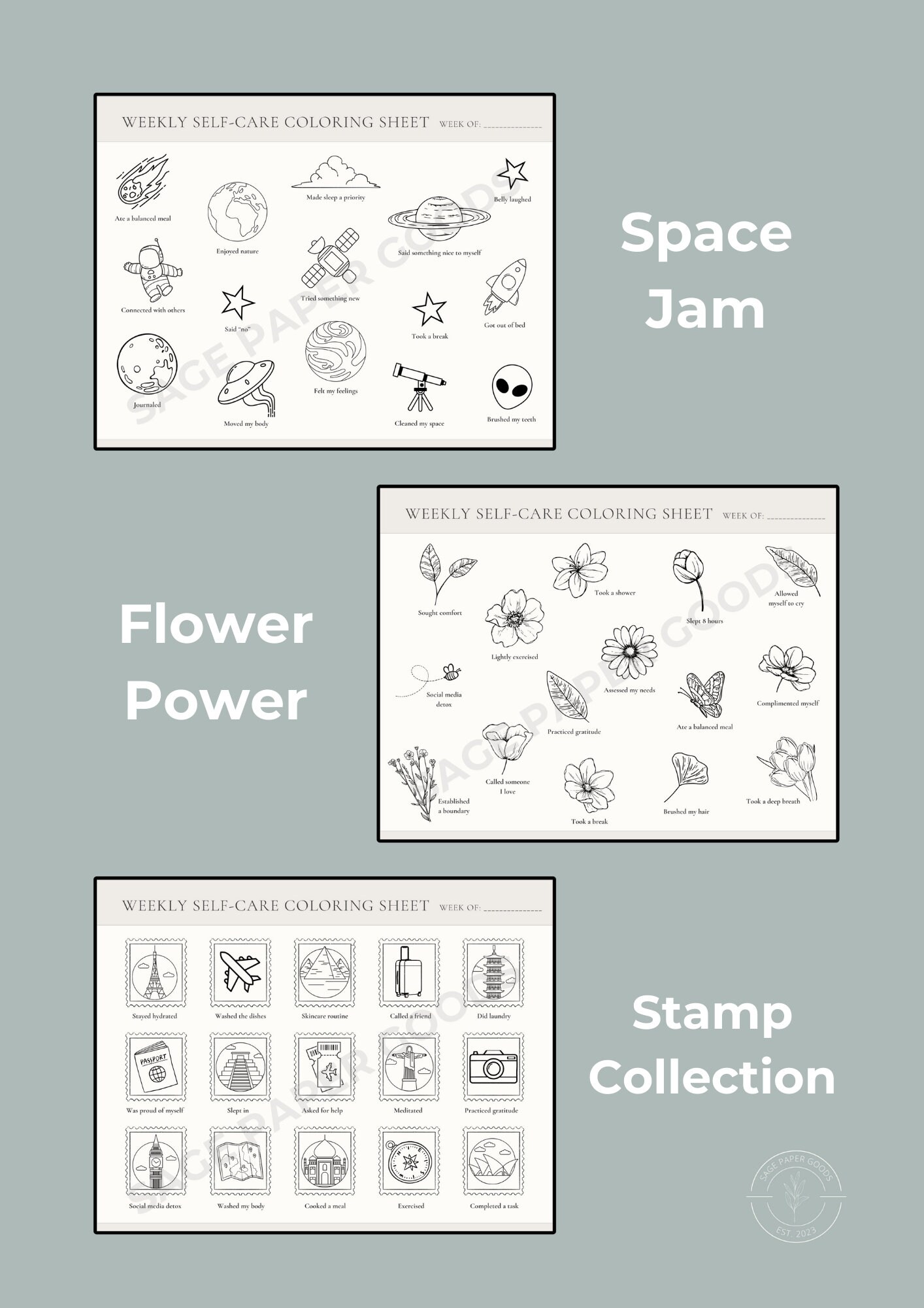 Weekly Self-care Coloring Book | Digital Print | Counselor & Therapist ...