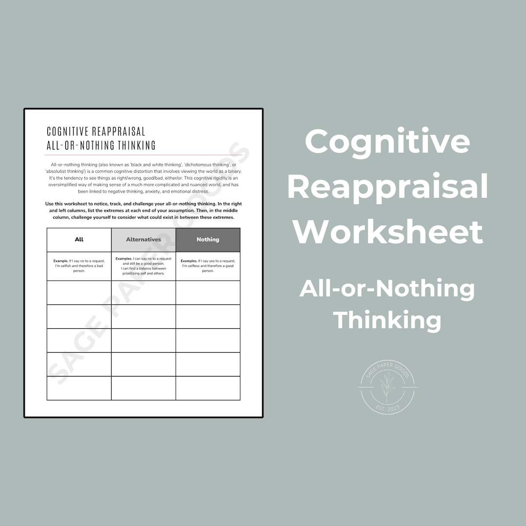 Cognitive Reappraisal Worksheet (all-or-nothing Thinking) | Digital ...