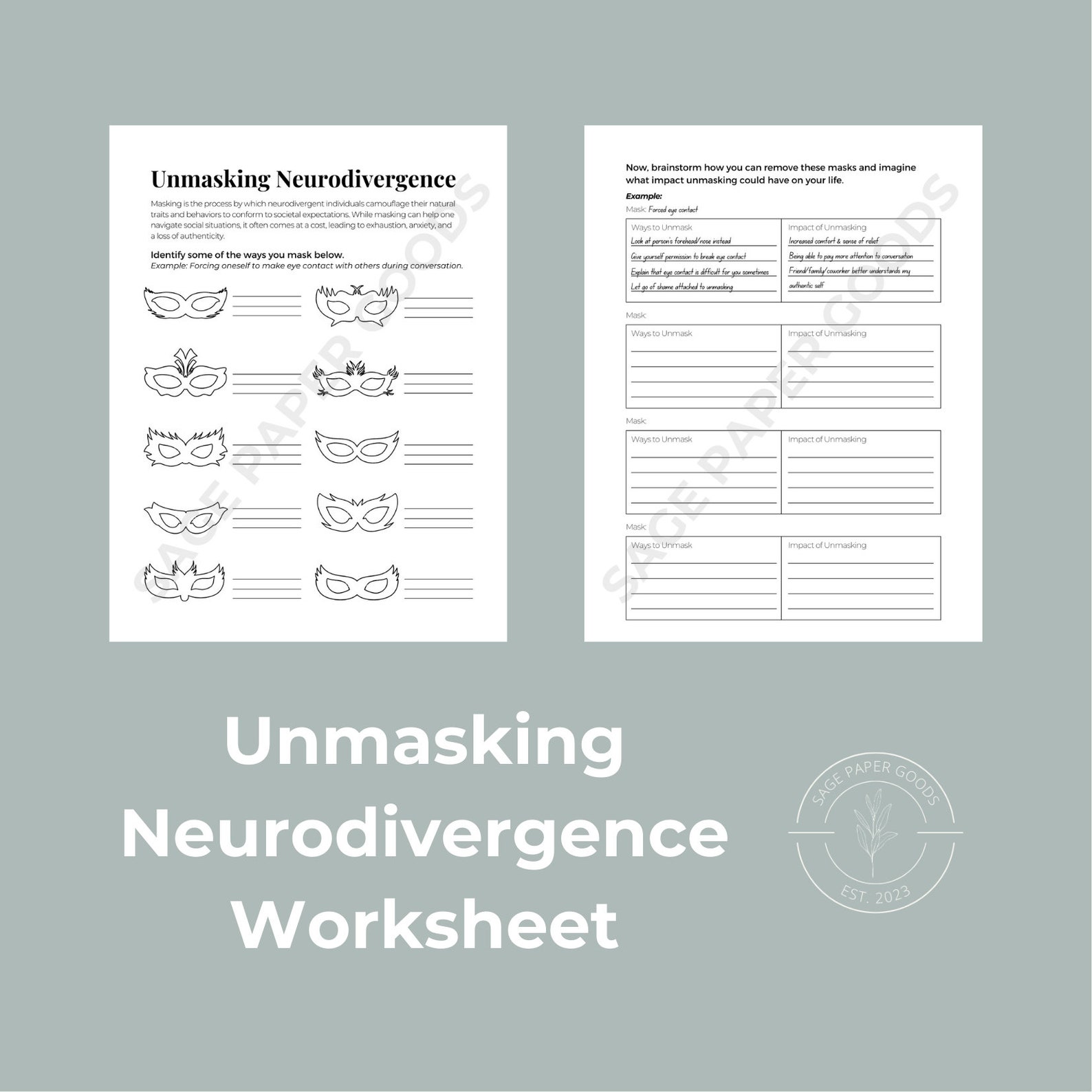 Unmasking Neurodivergence Worksheet Digital Print Neurodivergence ADHD ...