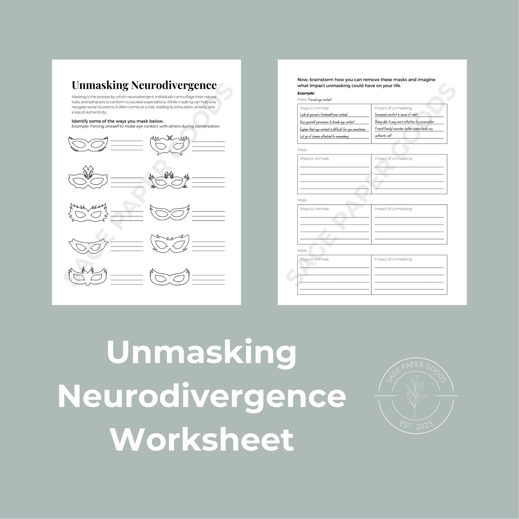 Unmasking Neurodivergence Worksheet | Digital Print | Neurodivergence ...