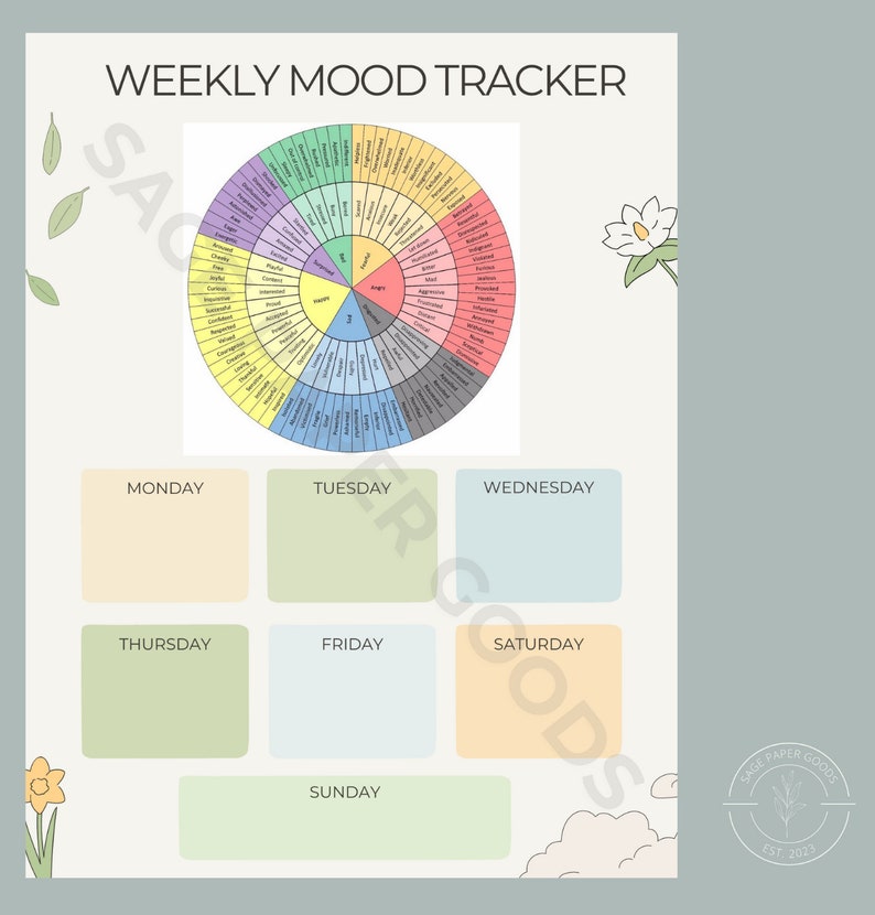 Wheel of Emotions Weekly Mood Tracker Digital Print - Etsy