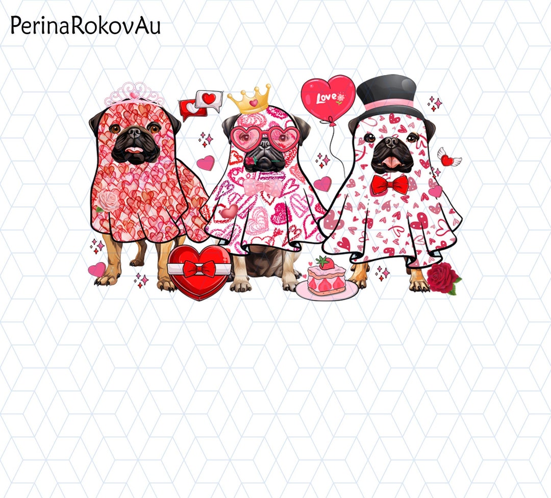 Ghost Pug Valentine Png, Cute Pug Dog Valentine's Day Png, Ghost Pug ...
