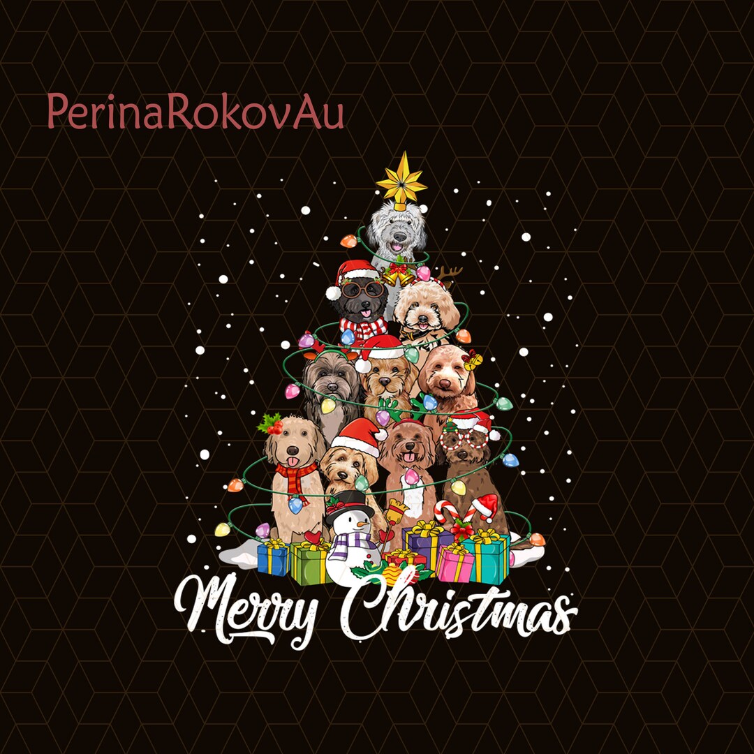 Labradoodles Christmas Tree Png, Golden Doodle Dogs Xmas Lights Png ...