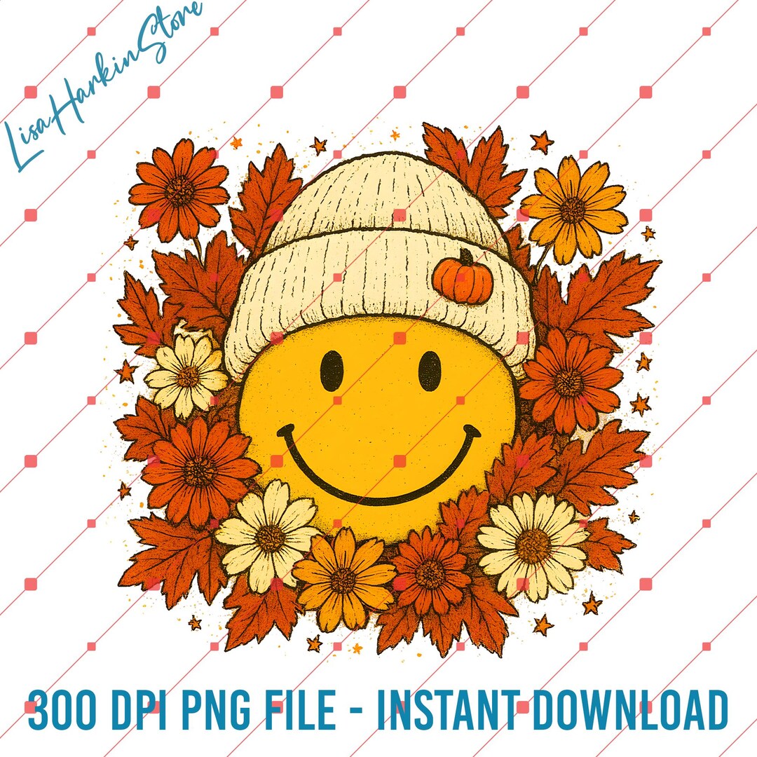 Floral Smiley Face Fall Png, Smiley Face Png, Hello Fall Png, Fall ...