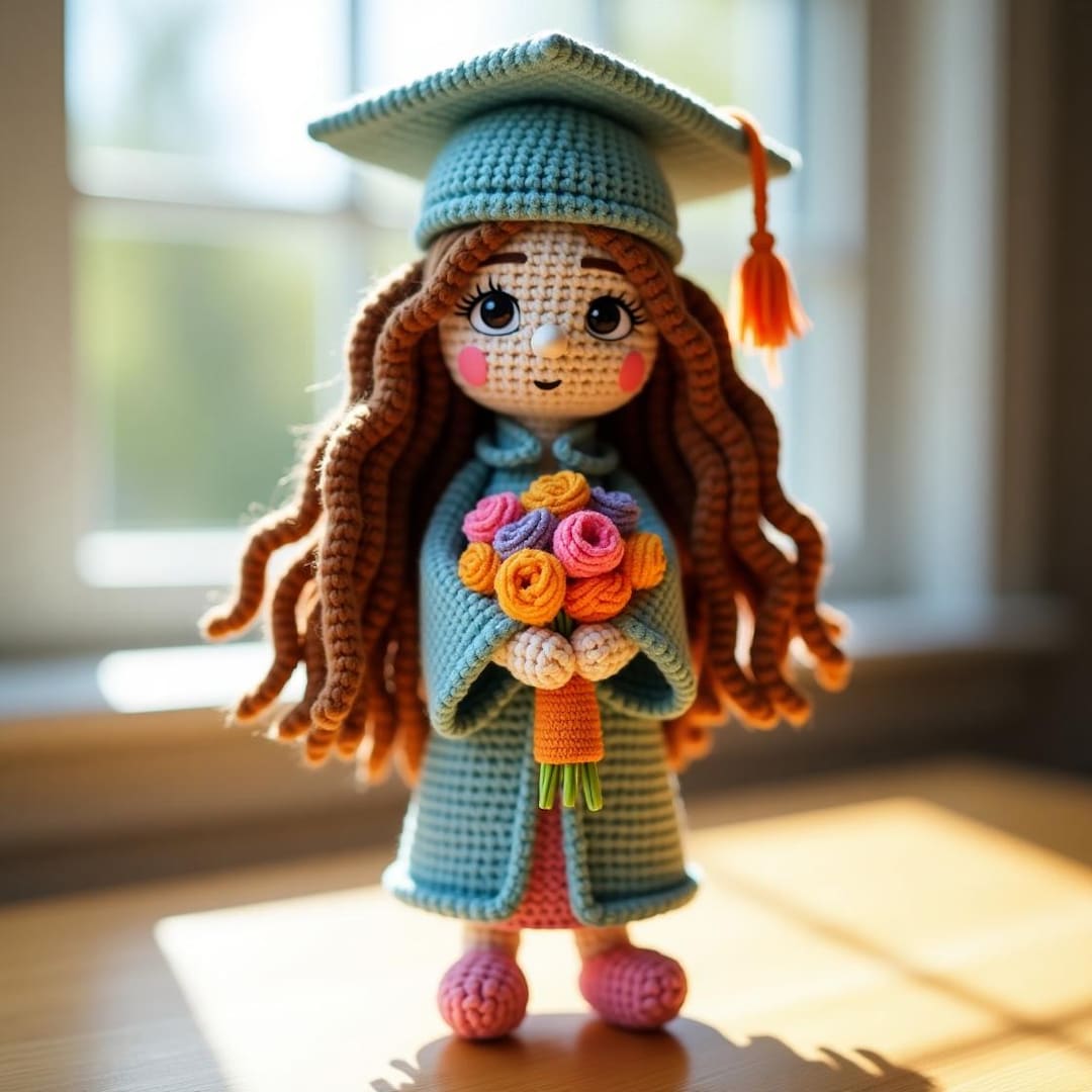 Graduation Crochet Doll With Colorful Rose Bouquet – Handmade Amigurumi ...