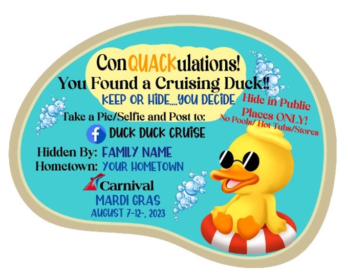 25 PHYSICAL Cruising Duck Tags-personalized to YOUR Family/ship! - Etsy