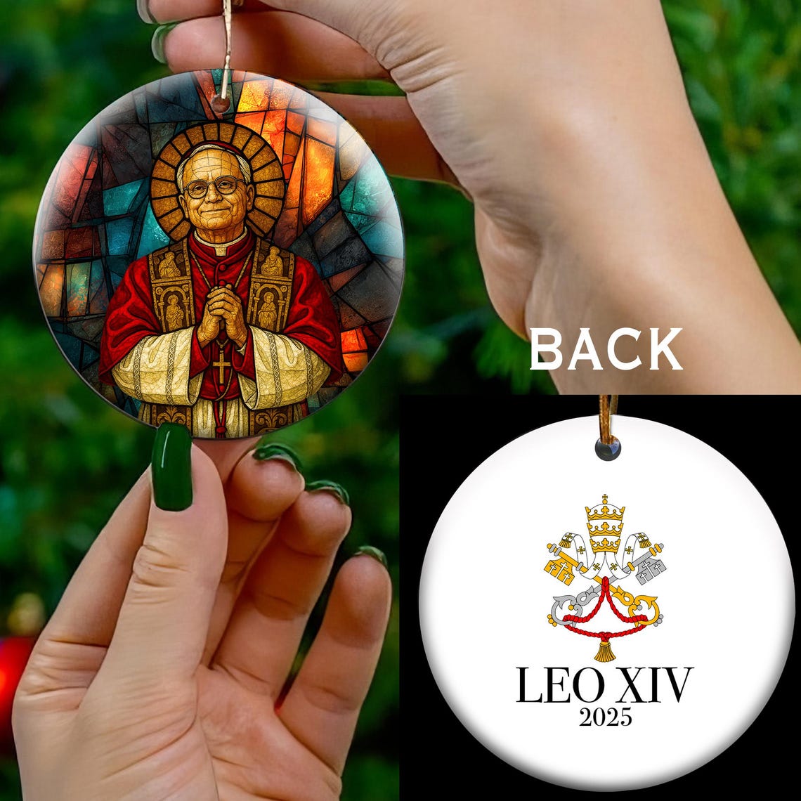 Pope Leo XIV Christmas Ornament: Faux Stained-glass Ceramic Keepsake - Etsy