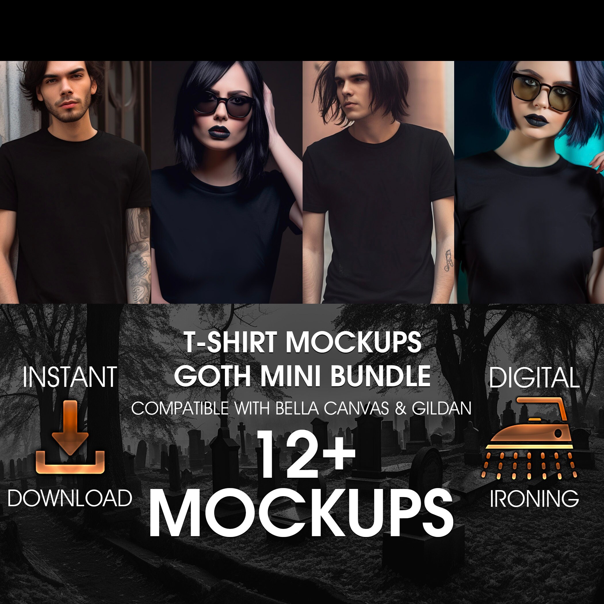 Goth T-shirt Mockup Mini Bundle, 12 Plus Mockups, Tattooed Punk Female ...