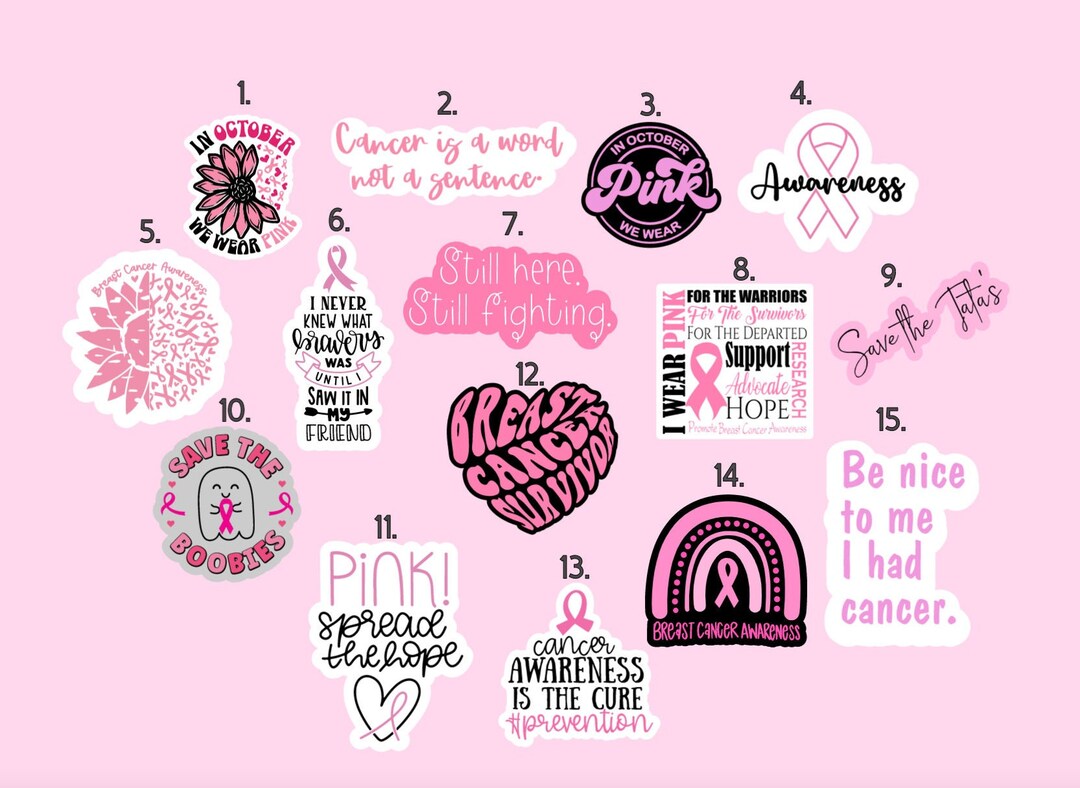 Breast Cancer Sticker Pack | Cancer Survivor Gift | Pink Ribbon Breast ...