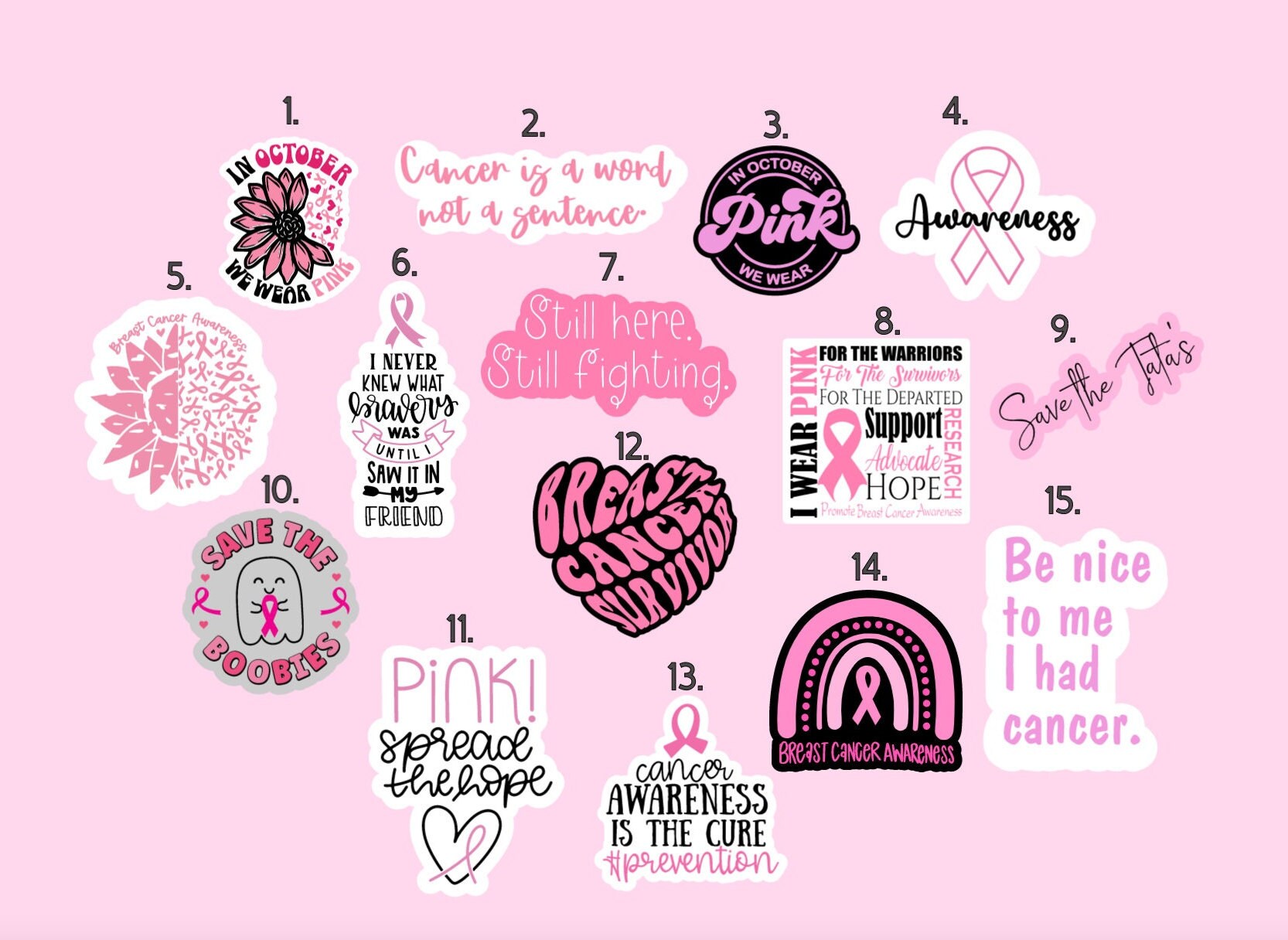 Breast Cancer Sticker Pack Cancer Survivor Gift Pink - Etsy