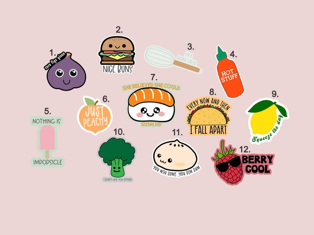 Sticker Pack Punny Food Stickers | Foodie Gift | Water Bottle Sticker ...
