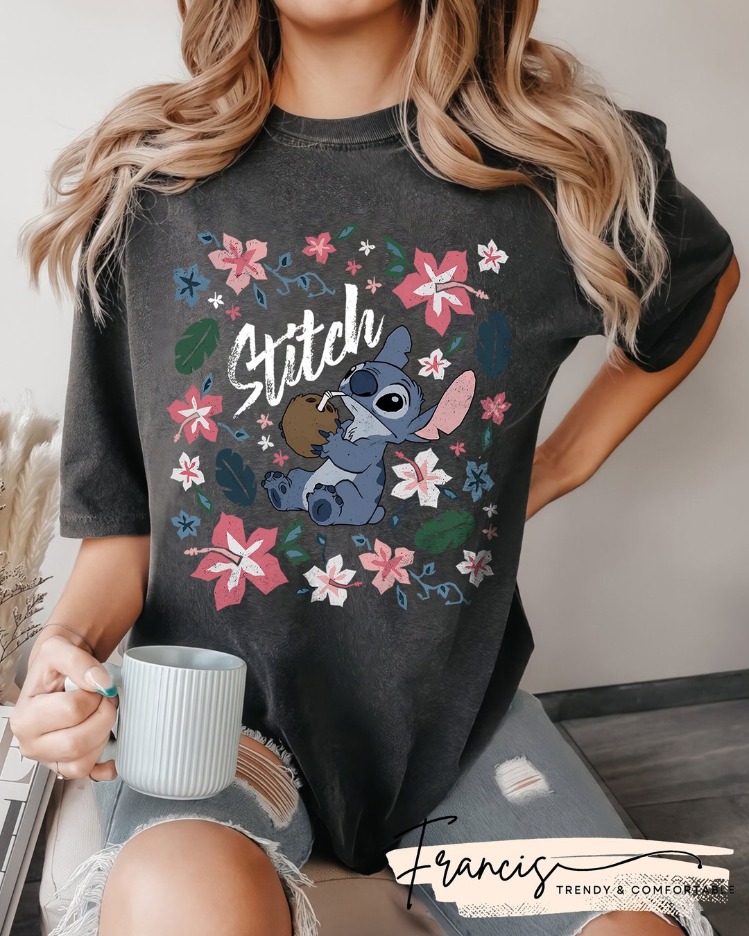 Comfort Color Disney Lilo & Stitch Floral Stitch Coconut - Etsy