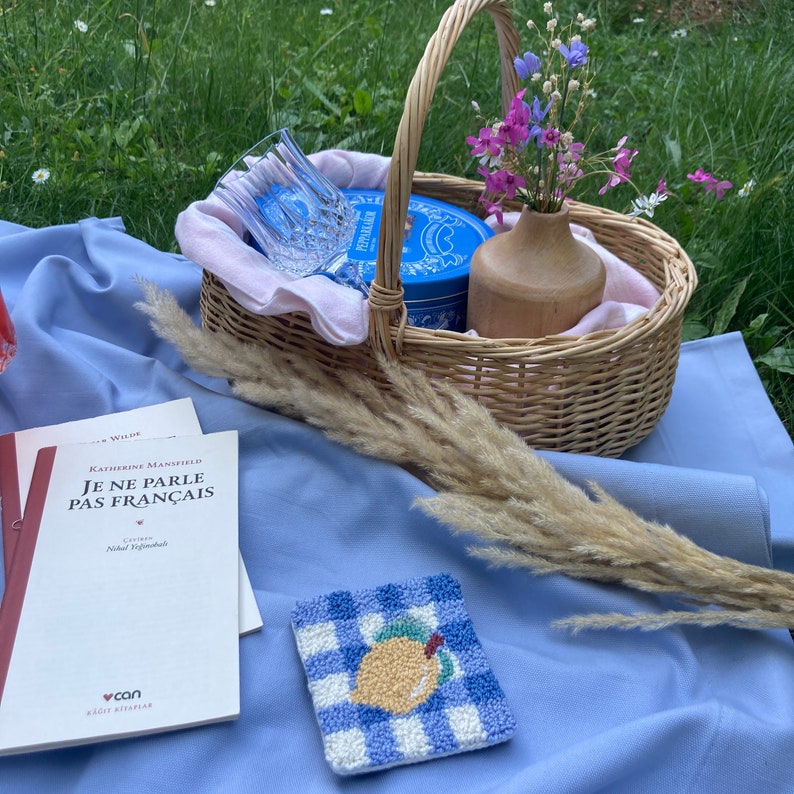 Punch Needle Cherry and Lemon Coaster, Hand Tufted Mug Rug, Drink ...