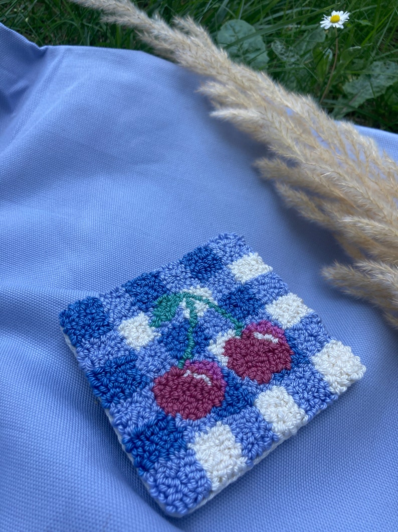 Punch Needle Cherry and Lemon Coaster, Hand Tufted Mug Rug, Drink ...