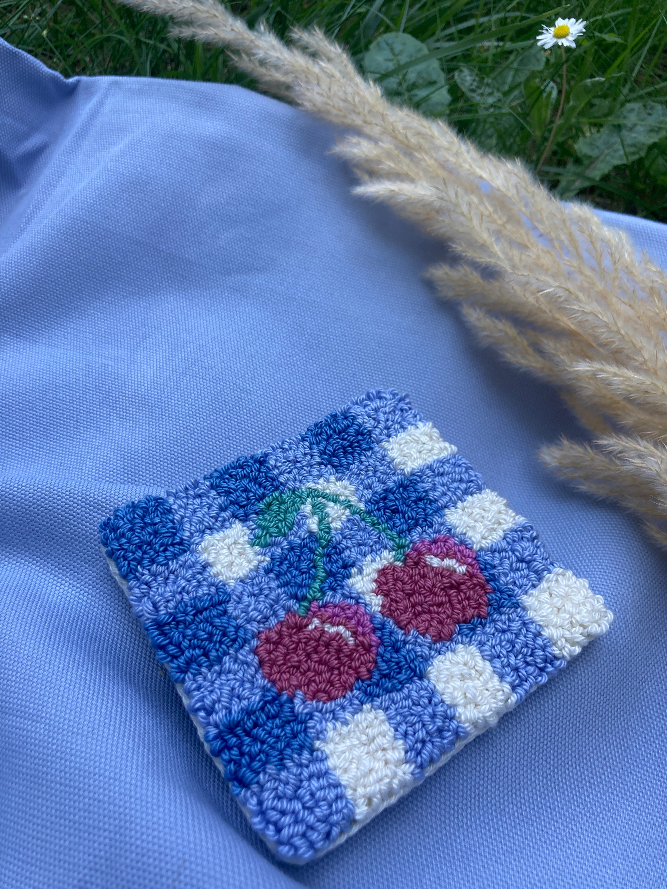 Punch Needle Cherry and Lemon Coaster, Hand Tufted Mug Rug, Drink ...