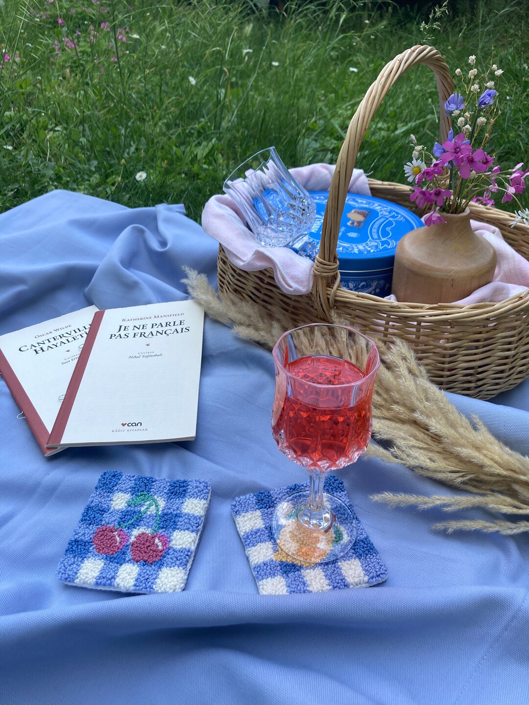 Punch Needle Cherry and Lemon Coaster, Hand Tufted Mug Rug, Drink ...