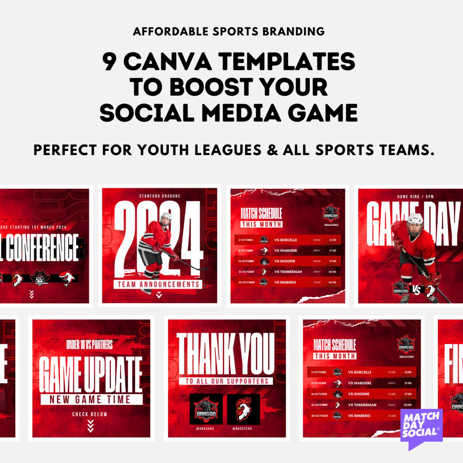 Sports Team Canva Instagram Templates 9 Graphics Gameday, Committed ...