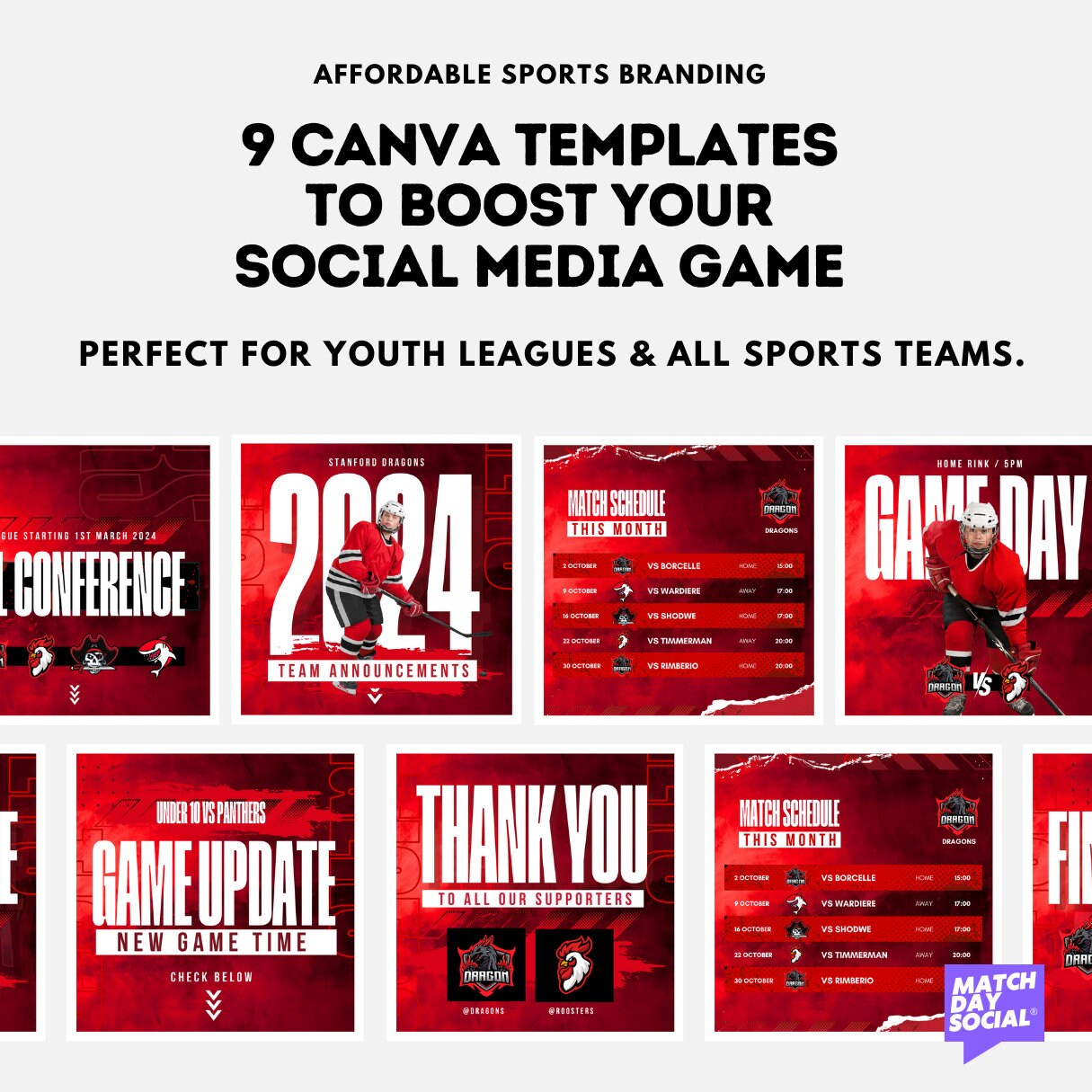 Sports Team Canva Instagram Templates 9 Graphics Gameday, Committed ...