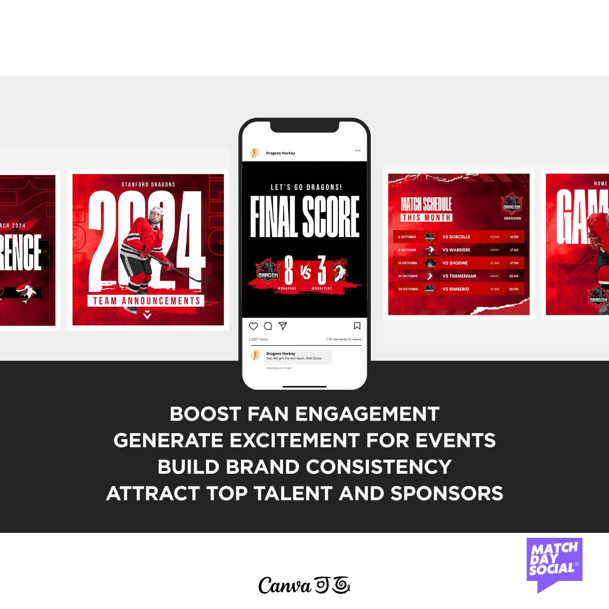 Sports Team Canva Instagram Templates 9 Graphics Gameday, Committed ...