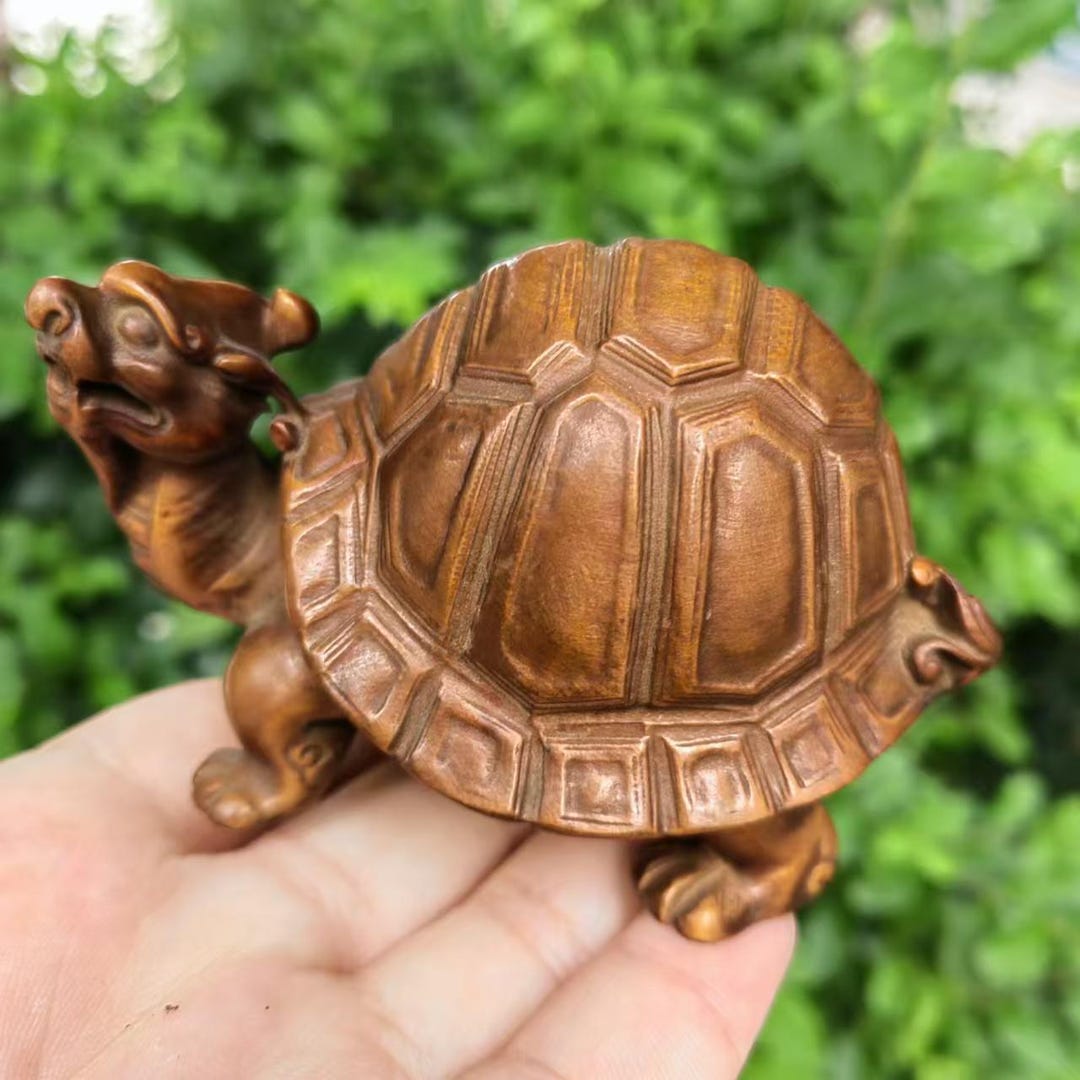 Fine Wood Carved Feng Shui Turtle Statue, Vintage Lucy Loong Tortoise ...