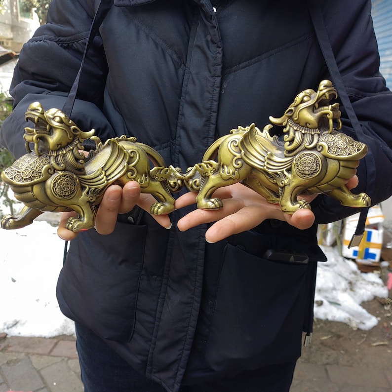 Pair Wealth Pixiu Statue Feng Shui Decor Kirin Pi Xiu,copper Kylin ...