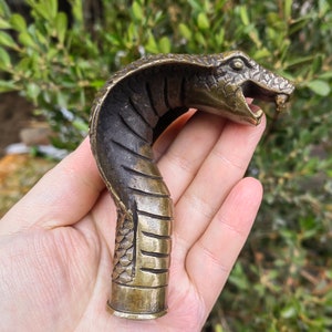 Solid Copper Snake Cane Ornament Antique Brass Face Handle Fine Vintage ...
